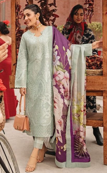 3 Piece Unstitched Heavy Embroidered Chickan Kari Lawn Suit ( Printed ...